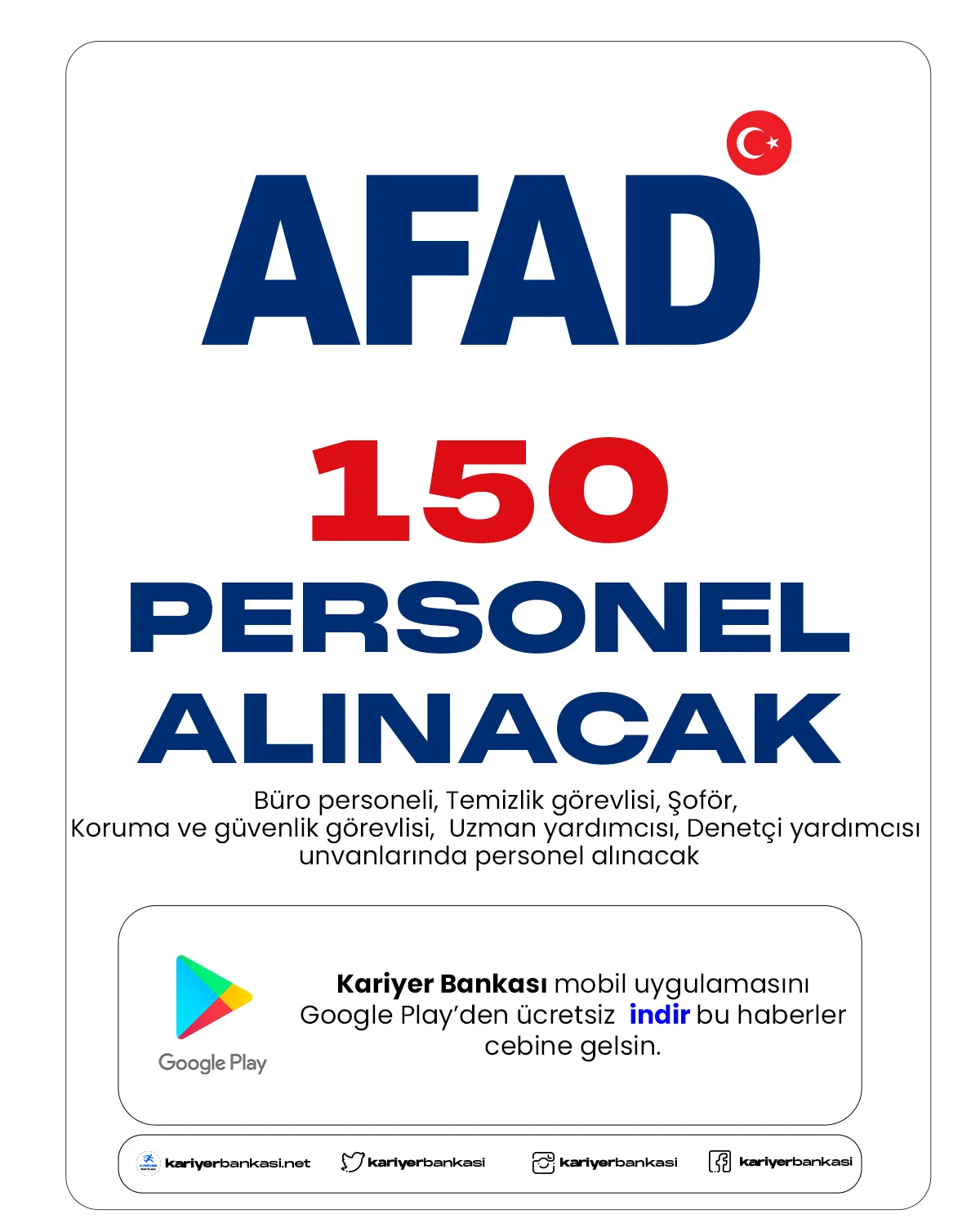 AFAD 150 Personel Alacak - Kariyer Bankası